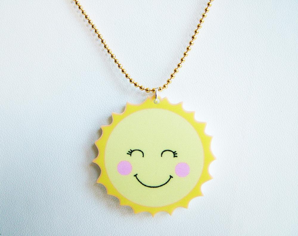 Happy Sun Acrylic Summer Necklace - Childrens Character Necklace on Luulla